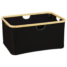 Wäschekorb Wenko "Modell Ecori", schwarz (rahmen und brett: natur, wäschekorb: schwarz), B:54cm H:26cm T:36cm, Bambus, Polyester, Wäschesammler, faltbarer Wäschesammler, recyceltes Polyester mit Bambusrahmen