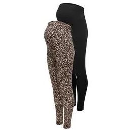 Umstandsleggings Only Maternity "OLMLOVELY NEW LEGGING 2PCK AOP JRS NOOS", Damen, Gr. L (40), N-Gr, schwarz (schwarz pack:schwarz aop leopard), Jersey, Obermaterial: 95% Baumwolle, 5% Elasthan, bedruckt, unifarben, normal, Hosen
