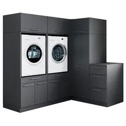 Mehrzweckschrank-Set LAUNDREEZY "Laundreezy, 7-tlg. Mehrzweckschrank-Set B/H/T 203/200/68 cm", anthrazit matt, B:203cm H:200cm T:68cm, Holzwerkstoff, Kastenmöbel-Sets, Breite 203 cm, Soft-Close-Funktion für Türen