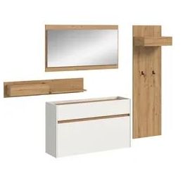 Garderoben-Set Inosign "EVRID, 4-teilig, Breite 205 cm, individuell hängbar & erweiterbar", weiß nb, artisan oak nb, B:205cm H:192cm T:32cm, Spanplatte, Kastenmöbel-Sets, Garderobenkombination, Garderobe, Wandgarderobe, Flur, Diele