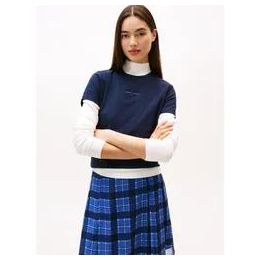 Tommy Hilfiger Kurzarmshirt TOMMY JEANS "TJW REG LINEAR SS TEE", Damen, Gr. XL (42), blau (schwarz night navy), Single Jersey, Obermaterial: 70% Baumwolle, 30% Viskose, unifarben, regular fit, Rundhals, Shirts