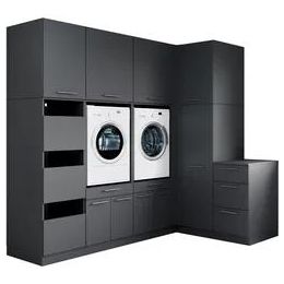Mehrzweckschrank-Set LAUNDREEZY "Laundreezy, 9-tlg. Mehrzweckschrank-Set B/H/T 253/238/68 cm", anthrazit matt, B:253cm H:238cm T:68cm, Holzwerkstoff, Kastenmöbel-Sets, Breite 253 cm, Soft-Close-Funktion für Türen