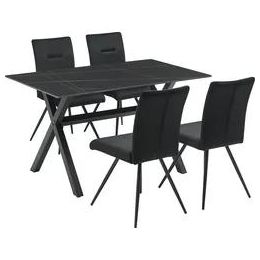 Essgruppe OTTO HOME "Arye", schwarz, schwarz,, Samtvelours, FSC-zertifizierter Holzwerkstoff, Keramik, Metall, Polyester, Polywood, Sitzmöbel-Sets, Samt- oder Strukturstoffbezug, Metallgestell, Tischplatte Sinterstein