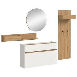 Garderoben-Set Inosign "EVRID, 4-teilig, Breite 205 cm, individuell hängbar & erweiterbar", weiß nb, artisan oak nb, B:205cm H:197cm T:32cm, Spanplatte, Kastenmöbel-Sets, Garderobenkombination, Garderobe, Wandgarderobe, Flur, Diele