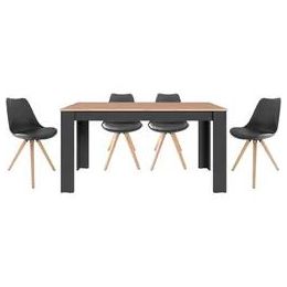 Essgruppe ByLiving "Kira", artisan eiche, schwarz, schwarz, eichefarbig, B:160cm H:75cm T:90cm, FSC-zertifizierter Holzwerkstoff, Kunststoff, Metall, Sitzmöbel-Sets, modernes Set mit 4 Stühlen in mehreren Farben und Größen erhältlich