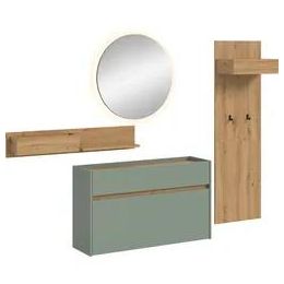 Garderoben-Set Inosign "EVRID, 4-teilig, Breite 205 cm, inkl. Beleuchtung", salbei nb, artisan oak nb, B:205cm H:197cm T:32cm, Spanplatte, Kastenmöbel-Sets, Garderobenkombination, Garderobe, Wandgarderobe, Flur, Diele