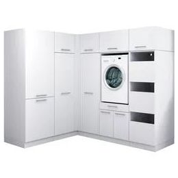 Mehrzweckschrank-Set LAUNDREEZY "Laundreezy, 9-tlg. Mehrzweckschrank-Set B/H/T 218/200/68 cm", weiß matt, B:218cm H:200cm T:68cm, Holzwerkstoff, Kastenmöbel-Sets, Breite 218 cm, Soft-Close-Funktion für Türen