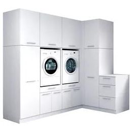 Mehrzweckschrank-Set LAUNDREEZY "Laundreezy, 9-tlg. Mehrzweckschrank-Set B/H/T 253/238/68 cm", weiß matt, B:253cm H:238cm T:68cm, Holzwerkstoff, Kastenmöbel-Sets, Breite 253 cm, Soft-Close-Funktion für Türen