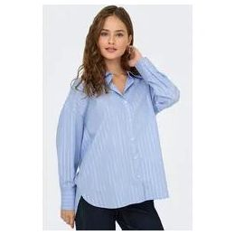 Jacqueline de Yong Hemdbluse JDY "JDYMIO L/S LUREX LOOSE SHIRT WVN NOOS", Damen, Gr. L, chambray blau detail:silber lurex, Web, Obermaterial: 72% Baumwolle, 24% Polyester, 4% Elasthan, gestreift, regular fit hüftlang, 1-Knopf-Manschette, Blusen