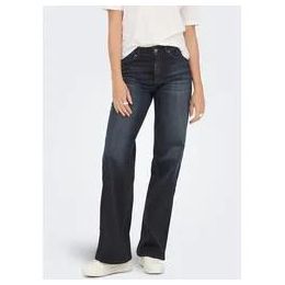 High-waist-Jeans Only "ONLMADISON BLUSH HW WD COAT DNM REA6NOOS", Damen, Gr. S (36), Länge 32, dunkelblau denim detail:coated, Denim/Jeans, Obermaterial: 92% Baumwolle, 6% Elastomultiester, 2% Elasthan, Abriebeffekte, relaxed fit knöchellang, Jeans