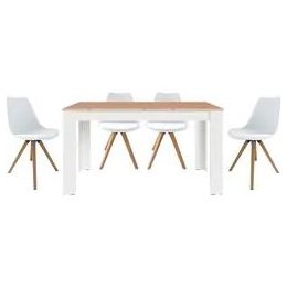 Essgruppe ByLiving "Kira", artisan eiche, weiß, weiß, eichefarbig, B:140cm H:75cm T:80cm, FSC-zertifizierter Holzwerkstoff, Kunststoff, Metall, Sitzmöbel-Sets, modernes Set mit 4 Stühlen in mehreren Farben und Größen erhältlich