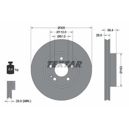 TEXTAR Bremsscheibe PRO vorne rechts links innenbel&uuml;ftet 300mm f&uuml;r MERCEDES-BENZ A4474210512 6364210212 4474210512 93123403