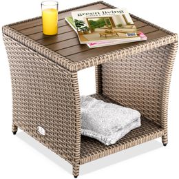 Casaria Polyrattan Beistelltisch Creme 40x45x45cm Akazienholz