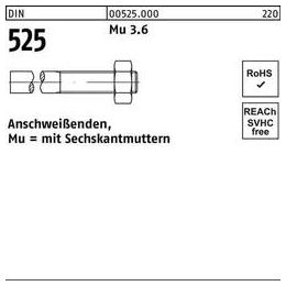 Anschwei&szlig;ende DIN 525 Sechskantmutter M14x 180/60 Mu 3.6 50 St&uuml;ck