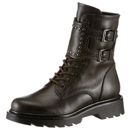 Bikerboots Tamaris, Damen, Gr. 40, braun (braun used), Lederimitat, used, Schuhe, Blockabsatz, Schnürboots, Schnürstiefelette mit Innenreißverschluss