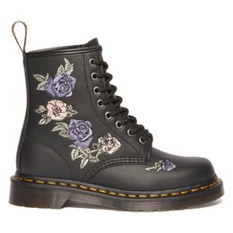 Schnürboots Dr. Martens "Vonda", Damen, Gr. 37, schwarz, lila geblümt, Lederimitat, geblümt, Schuhe, Boots, Festival-Boots, Stiefel in schmaler Form