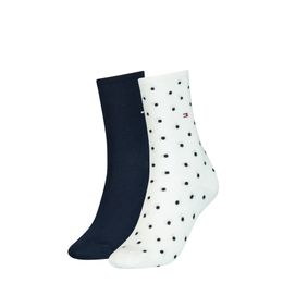 Socken Tommy Hilfiger "TH WOMEN SOCK DOT", Damen, Gr. 35-38, weiß (sanftes weiß), Baumwollmischung, gepunktet, uni, normal, Socken, mit feinem Rippenbündchen und Logostickerei