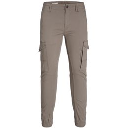 Jack & Jones Cargohose JACK & JONES JUNIOR "JPSTPAUL JJFLAKE AKM 542", Jungen, Gr. 140, N-Gr, braun (falcon), Web, Obermaterial: 98% Baumwolle, 2% Elasthan, unifarben, slim fit knöchellang, Hosen