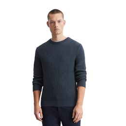 Marc O'Polo Rundhalspullover MARC O'POLO, Herren, Gr. XL, blau (schwarz navy), Strick, Obermaterial: 100% Baumwolle, regular fit, Rundhals, Rippbündchen, Pullover, Zweifarbiger Bi-Colour-Strick