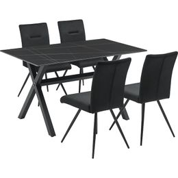 OTTO HOME Essgruppe »Arye« Set, 140 cm Esstisch + 4 Stühle, 5 Stk. tlg. Samt- oder Strukturstoffbezug, Metallgestell, Tischplatte Sinterstein...