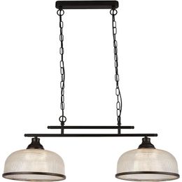 Searchlight Hängeleuchte »Highworth 2Lt Pendant - Black Metal & Holophane Style Glass« E27 1 Stk. Schwarz und Klar