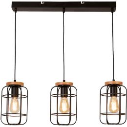 Searchlight Hängeleuchte »Vision 3Lt Bar Pendant - Matt Black Metal & Wood« E27 1 Stk. Matt Schwarz und Holz