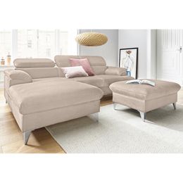 COTTA Polstergarnitur »Caluso L-Form« 2 Stk. tlg. Set bestehend aus: Ecksofa mit Kopfteilverstellung & Hocker beige +