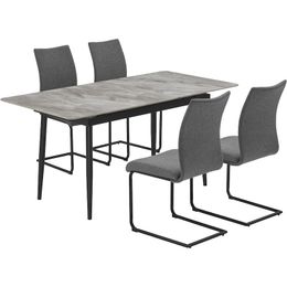 OTTO HOME Essgruppe »Stevian« Set, Ausziehbarer Esstisch + 4 Stühle, 5 Stk. tlg. Holz, Strukturstoffbezug, Freischwingerstühle, gesteppten Bänken...