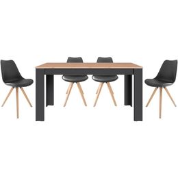 ByLiving Essgruppe »Kira« Set, 5 Stk. tlg. modernes Set mit 4 Stühlen in mehreren Farben und Größen erhältlich Artisan Eiche / Schwarz + Schwarz +...
