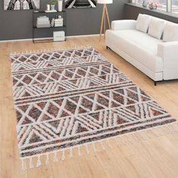 Paco Home Hochflor-Teppich »Monza 652« rechteckig 34 mm Höhe meliert, Rauten Muster, 3D-Effekt, mit Fransen mehrfarbig Obermaterial: 100% Polyester...