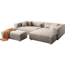 LeGer Home by Lena Gercke Ecksofa »PIARA XXL, L-Form, Schlaffunktion, Cord, Leinenoptik o. Strukturstoff« Hocker stellbar zum Schlafsofa...