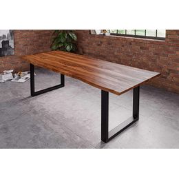 Esstisch Baumkante Massiv Sheesham-Holz natur 200 x 100 U-Gestell schwarz Hero