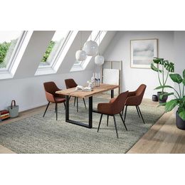 Baumkanten Essgruppe Akazie wildbuche massiv 120 U-Gestell schwarz 5tlg. ROMAN