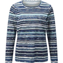 Damen Langarmshirt aus reiner Baumwolle marine-ozean-bedruckt, Gr&ouml;&szlig;e 54