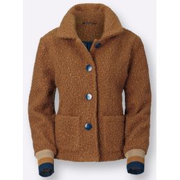 WITT Damen Boucl&eacute;jacke mit gestreiften &Auml;rmel-B&uuml;ndchen, cognac, Gr&ouml;&szlig;e 38