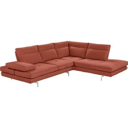 Ecksofa Calia italia "Toby Wing, L-Form, Multifunktionssofa, bequem und edel", rot (rosso quebec), B:288cm H:90cm T:232cm, Synthetische Faser (100% Polyester), Sofas, Ecksofa, Sitztiefenverstellung und Armteilfunktion, F&uuml;&szlig;e chrom gl&auml;nzend