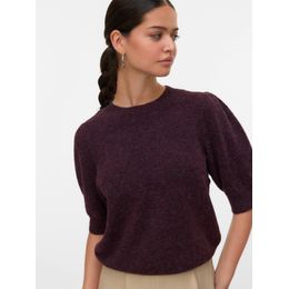 Véro Moda Strickpullover VERO MODA "VMDOFFY 2/4 O-NECK PULLOVER GA NOOS", Damen, Gr. M, schwarz (winetasting detail:schwarz melange), Strick, Obermaterial: 94% Polyester, 3% Elasthan, 3% Nylon, meliert, regular fit taillenbedeckt, Rundhals, Puffärmel Strickbündchen, Pullover, mit leichten Puffärmeln