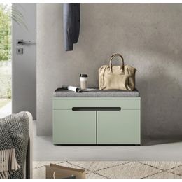 Sitzbank Inosign "REHAT, TOPSELLER, Breite 80cm, 2 Türen, 2 Fächer inkl. Sitzkissen", basalt grau nb, smoke grün nb, B:80cm H:45cm T:37cm, FSC-zertifizierter Holzwerkstoff, Sitzbänke, Garderobenbank, Flurbank, Dielenbank, Bank mit Stauraum, Bank