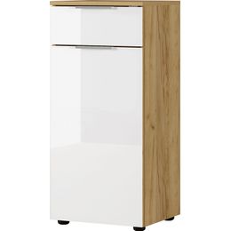 Unterschrank Germania "Avino", weiß (navarra, eiche, nachbildung, weiß), B:39cm H:85cm T:34cm, Schränke, Bad-Unterschrank Unterschrank, Breite 39 cm, Glasfronten, Soft-Close-Funktion