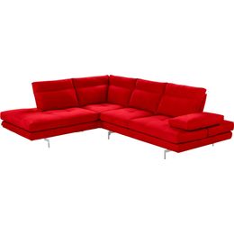 Ecksofa Calia italia "Toby Wing, L-Form, Multifunktionssofa, bequem und edel", rot (rosso mario), B:228cm H:90cm T:232cm, Mikrofaser mit Nubuk Optik (100% Polyester), Sofas, Ecksofa, Sitztiefenverstellung und Armteilfunktion, F&uuml;&szlig;e chrom gl&auml;nzend