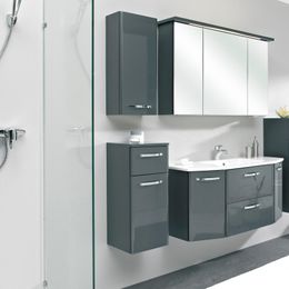 Badmöbel-Set SAPHIR "Quickset 327 4-teilig, Waschplatz und LED-Spiegelschrank", schwarz (anthrazit dekor, anthrazit hochglanz), B:145cm T:48cm, MDF, Spanplatte, Kastenmöbel-Sets, Anthrazit Hochglanz, inkl. Türdämpfer, 7 Türen, 1 Klappe, 2 Schubladen, Topseller