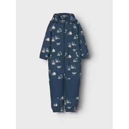 Overall name it "NMMALFA08 SOFTSHELL SUIT AOP 1FO NOOS", Jungen, Gr. 116, blau (sargasso sea), Softshell, Obermaterial: 94% Polyester, 6% Elasthan, bedruckt, regular fit knöchellang, elastischer Bund, Overalls, mit dekorativen und reflektierenden Details
