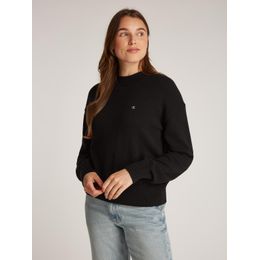 Rundhalspullover Calvin Klein Jeans "MONOGRAM EMBRO CREWNECK SWEATER", Damen, Gr. XS (34), schwarz (ck schwarz), Strick, Obermaterial: 100% Baumwolle, unifarben, regular fit, Rundhals, Raglanärmel elastischer Bund, Pullover, mit Logostickerei