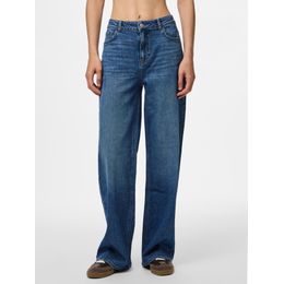Weite Jeans Pieces "PCSILKE MW WIDE JEANS MB NOOS BC", Damen, Gr. 28, Länge 32, blau (medium blau denim), Denim/Jeans, Obermaterial: 99% Baumwolle, 1% Elasthan, Abriebeffekte, unifarben, relaxed fit, Jeans
