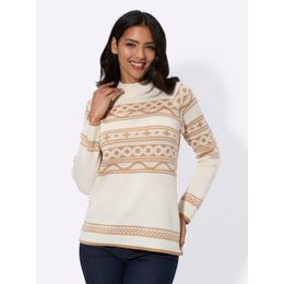 Stehkragenpullover Classic Basics "Stehkragen-Pullover", Damen, Gr. 44, beige (champagner, camel, gemustert), 100% Polyacryl, gemustert, mehrfarbig, Pullover