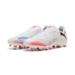 Fußballschuh Puma "FUTURE 8 PLAY FG/AG", Gr. 42, weiß (Puma weiß, Puma schwarz, glowing rot), Synthetik, Schuhe, für Rasenplätze