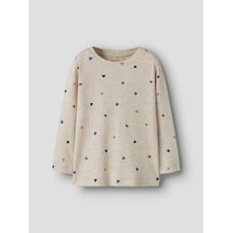 Langarmshirt name it "NMFNUTTI LS TOP NOOS", Mädchen, Gr. 80, peyote melange aop:hearts, Feinripp, Obermaterial: 57% Baumwolle, 38% Modal, 5% Elasthan, bedruckt, Basic normal, Rundhals, abgesteppte Kante, Shirts, mit tollem Herzchen-Alloverprint