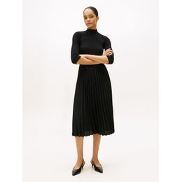A-Linien-Kleid Tommy Hilfiger "SLIM 5X2 RIB MIX MIDI DRS", Damen, Gr. L (40), N-Gr, schwarz, Web, Obermaterial: 95% Viskose, 5% Elasthan, unifarben, figurbetont wadenlang, Kleider