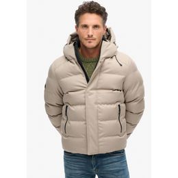 Steppjacke Superdry "HOODED TWEED SPORTS PUFFER JKT", Herren, Gr. S, beige (beige marl), Web, Obermaterial: 100% Polyester, unifarben, relaxed fit, angesetztes Bündchen, Jacken