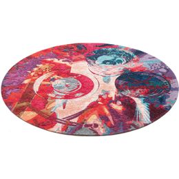 Teppich Sansibar "Keitum 008", bunt (multicolor), H:3mm Ø:160cm, Polyester, Teppiche, Flachgewebe, modernes Design, Motiv Gläser & gekreuzte Säbel